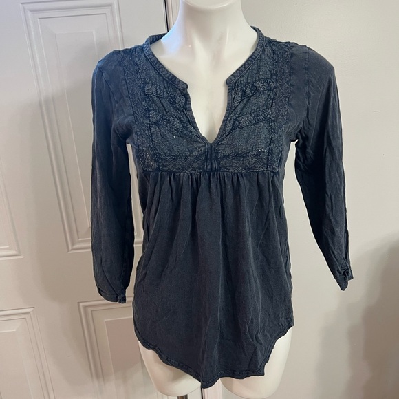 Lucky Brand | Tops | Lucky Brand Blue Smocked 34 Sleeve Blouse | Poshmark